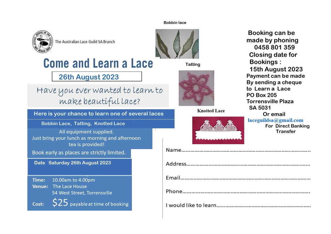 Events & Workshops – Australian Lace Guild South Australian Branch